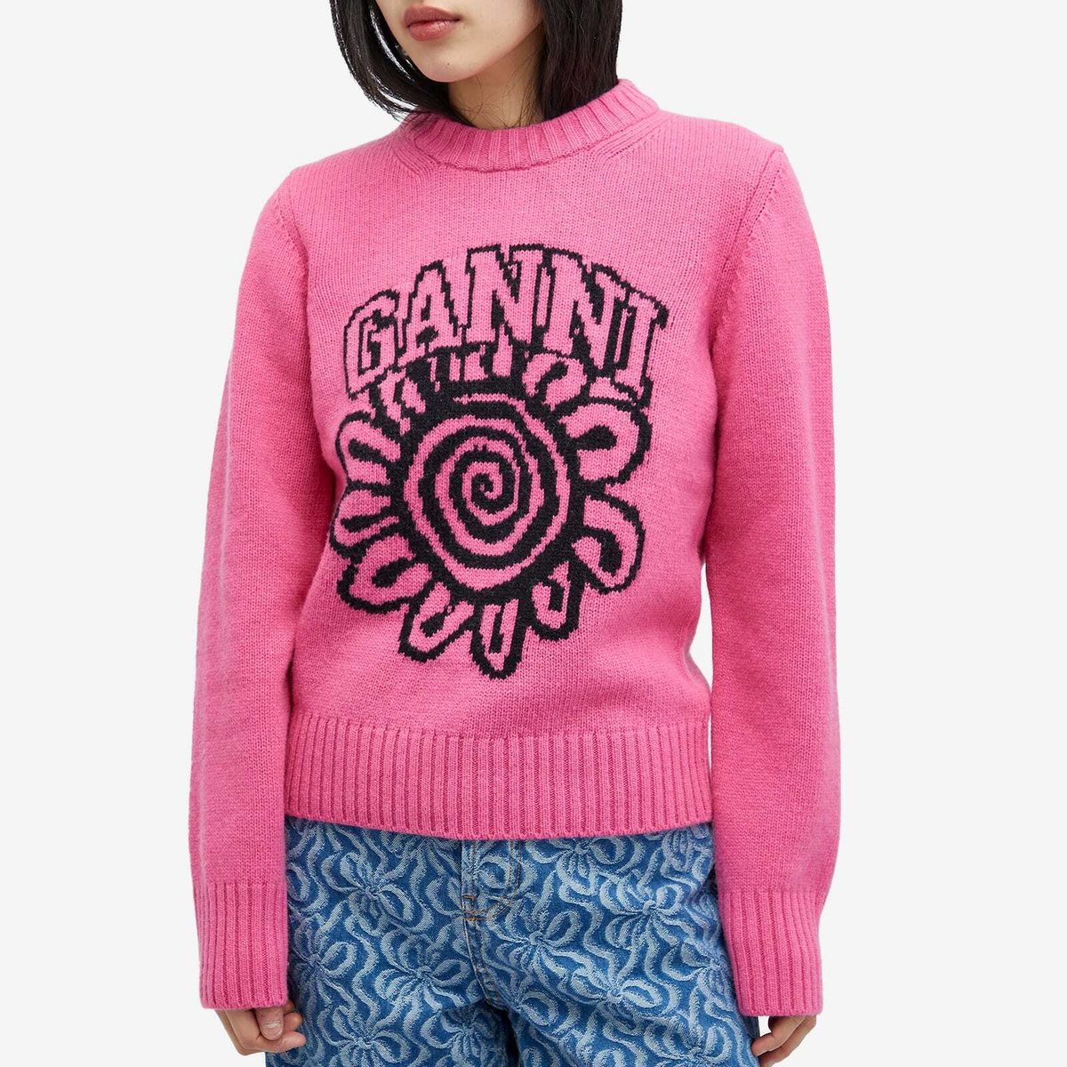 GANNI Women's Graphic O-Neck Pullover Flower in Cone Flower GANNI