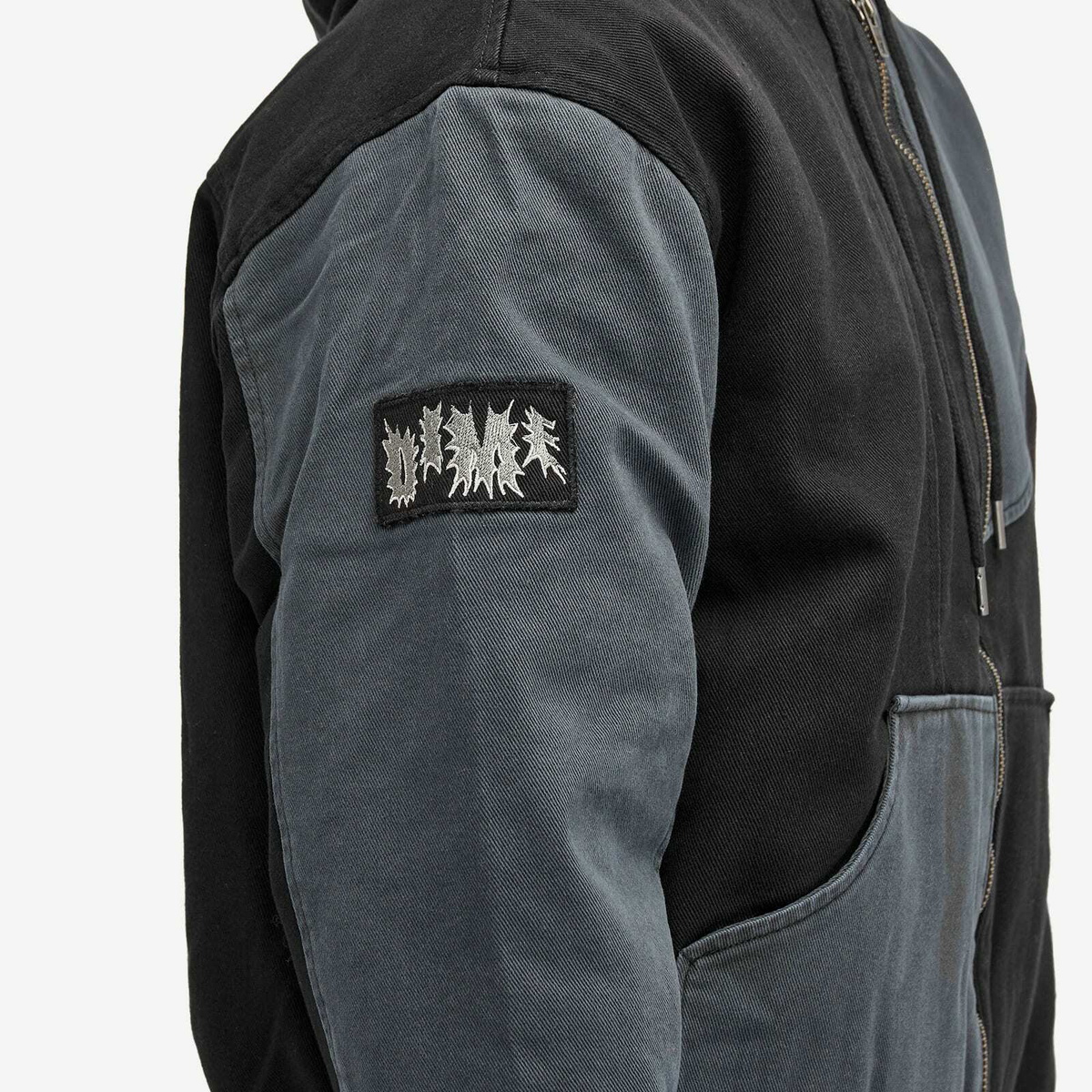 Dime Men's Denim Panel Hooded Bomber Jacket in Charcoal Dime