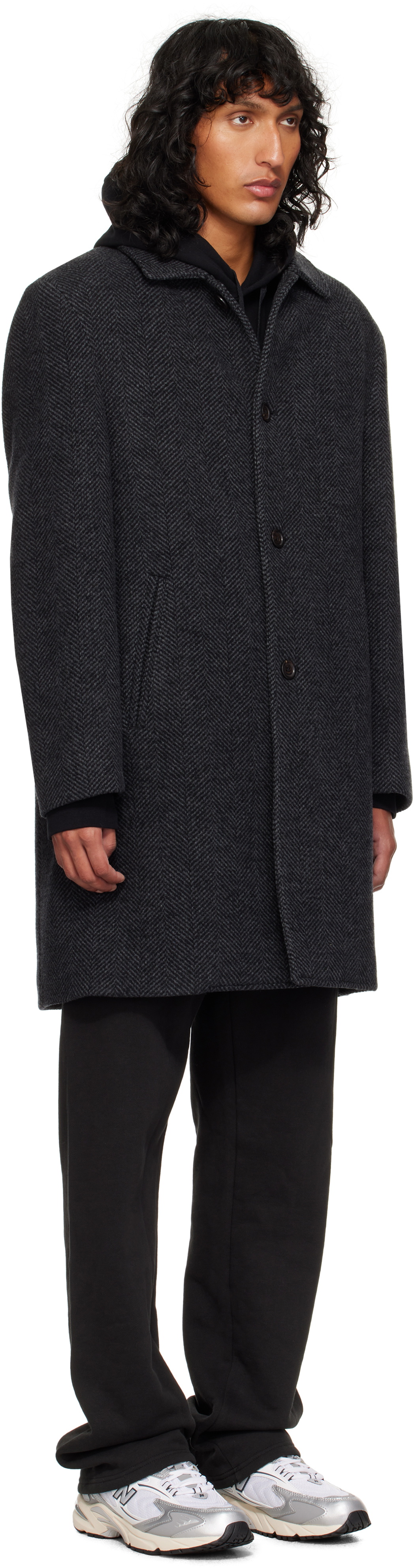 Reigning Champ Black & Grey Wool Herringbone Scout Coat Reigning Champ