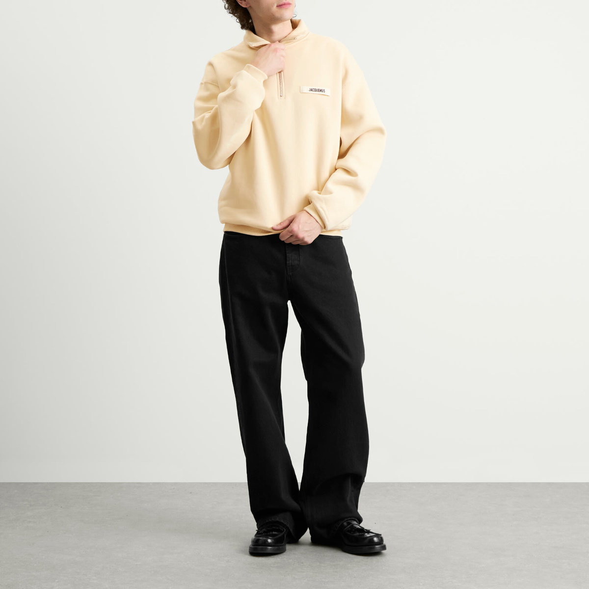 Jacquemus Men's Grosgrain Zip Sweat in Beige Jacquemus