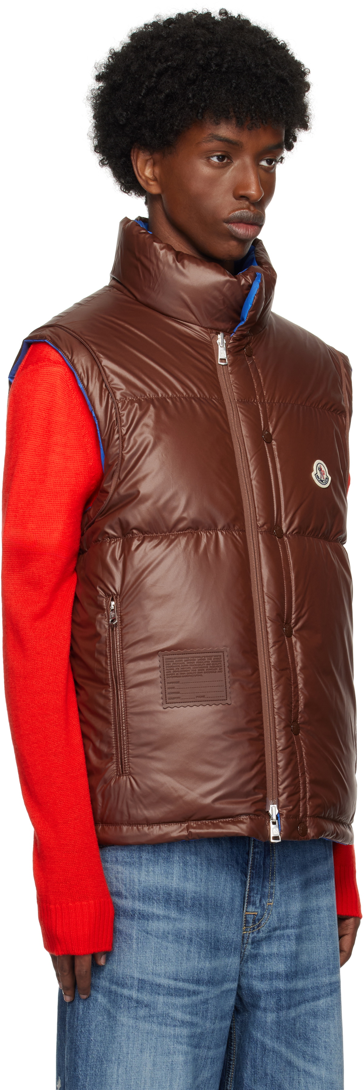 Moncler White & Brown Verone Short Reversible Down Jacket Moncler