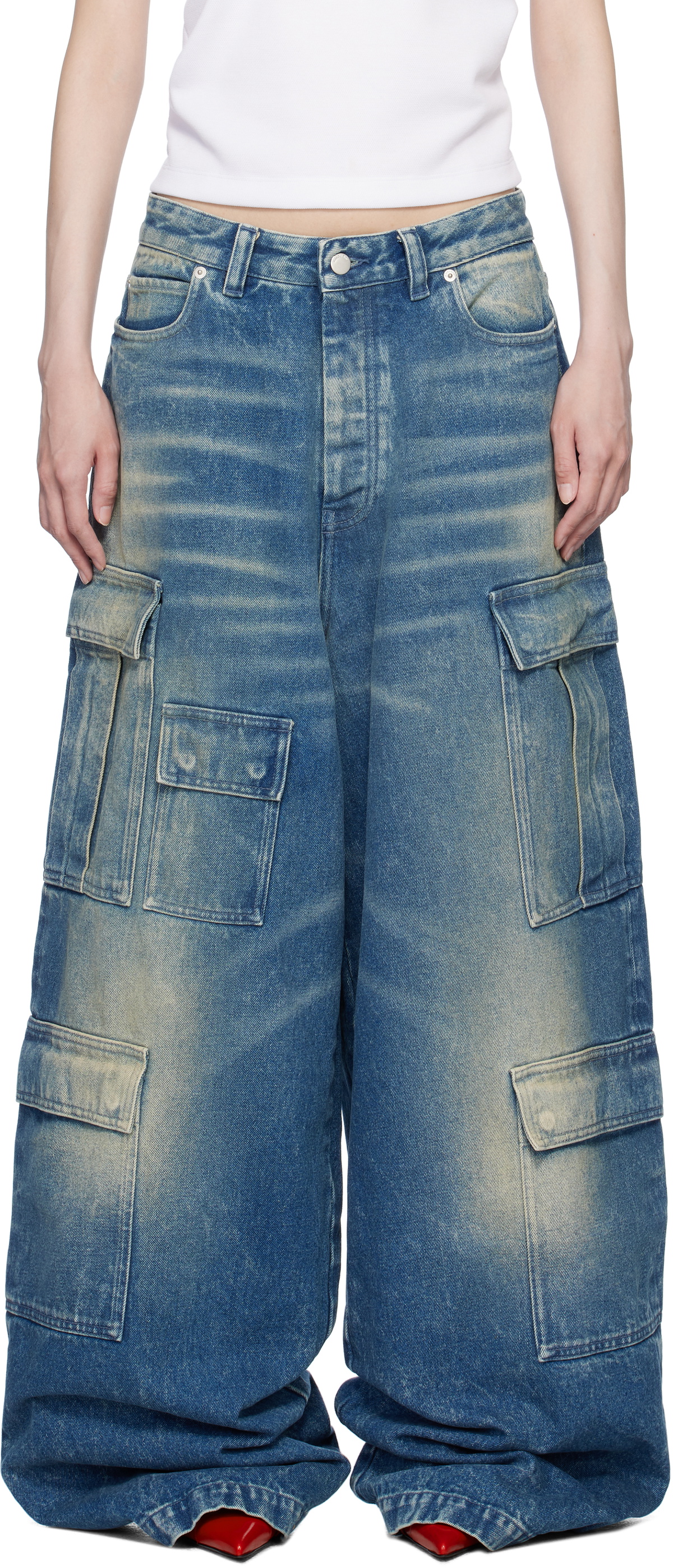 AMBUSH Blue Vintage Wash Denim Cargo Pants Ambush
