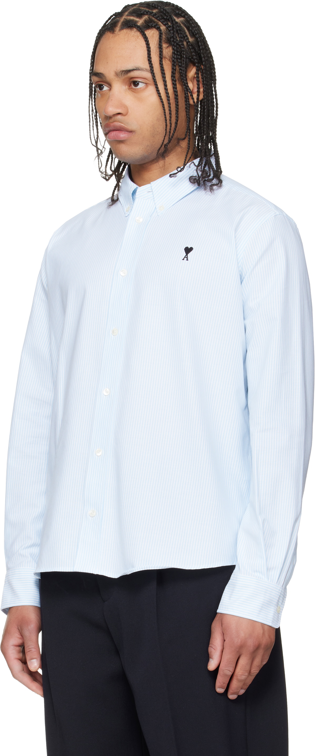 AMI Paris Blue Cotton Ami de Coeur Oxford Shirt AMI