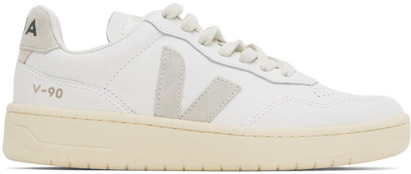 VEJA White & Gray V-90 Leather Sneakers VEJA