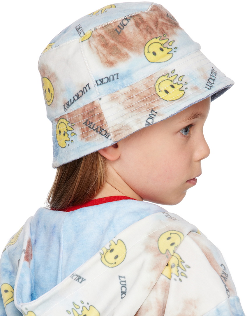 Luckytry Kids Blue Reversible Smiley Beloa Reversible Bucket Hat Luckytry