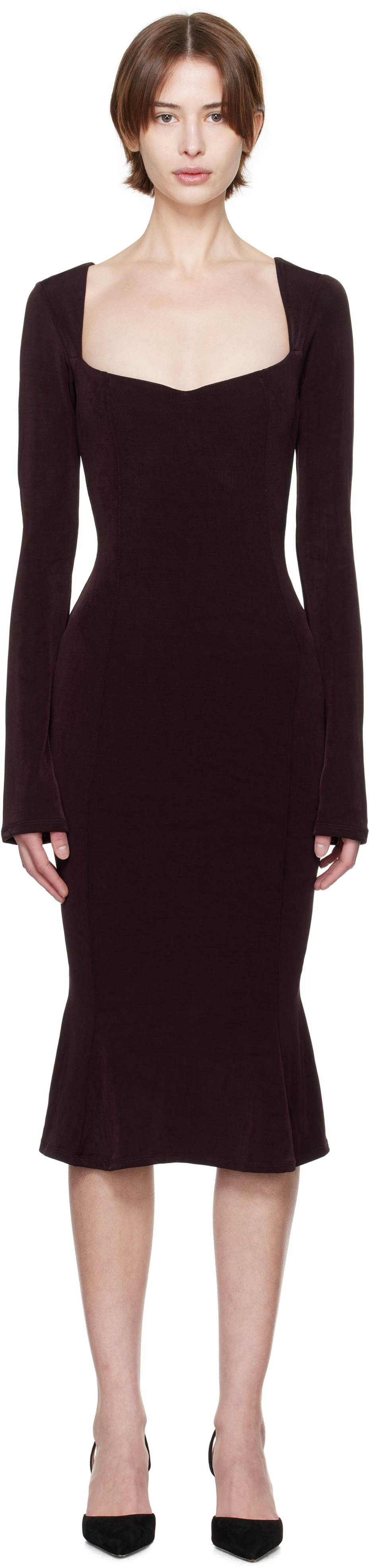 Mirror Palais Burgundy Cindy Supermodel Midi Dress Mirror Palais