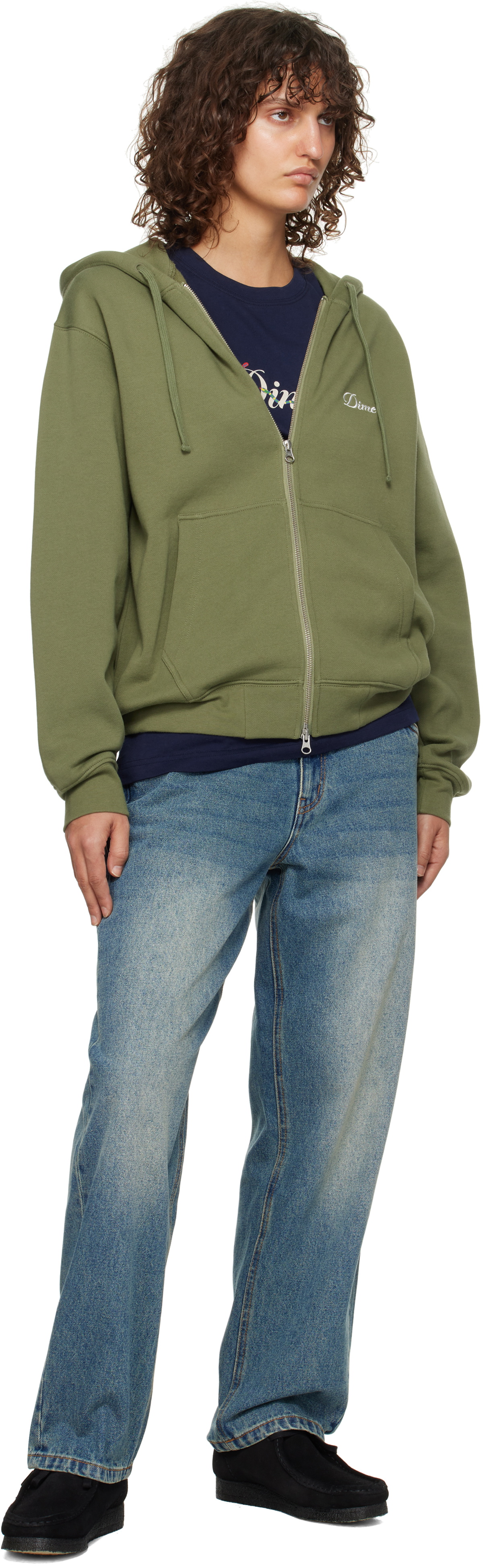 Dime Green Cursive Zip Hoodie Dime