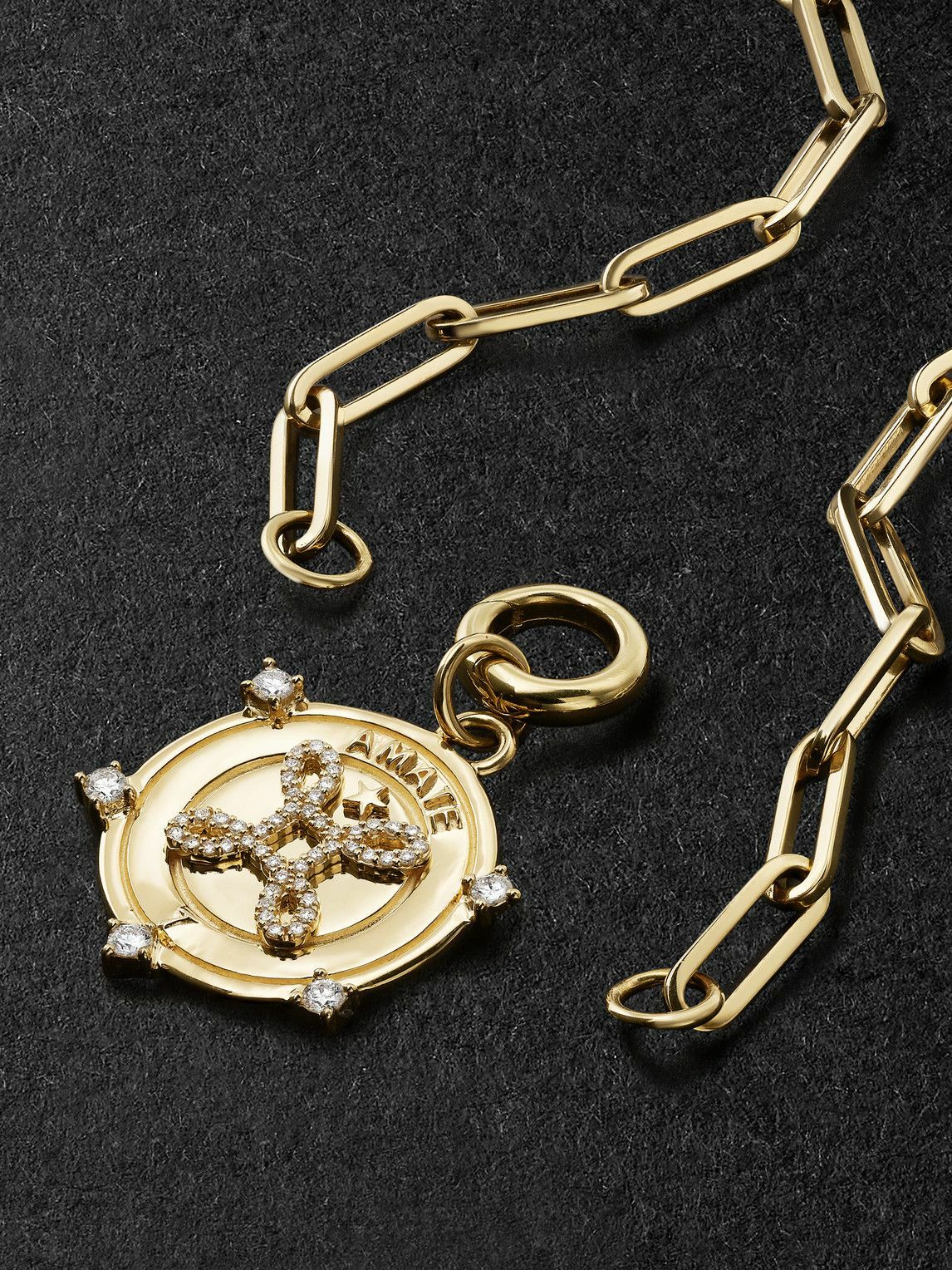 Foundrae - Classic Fob Open Clip Chain and Amate Love Gold Diamond ...