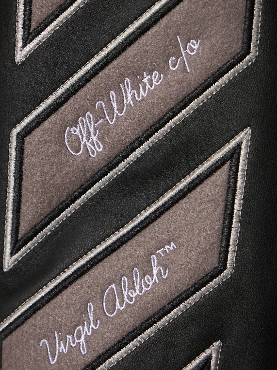 OFF-WHITE - Logo Patch Leather Varsity Jacket Off-White