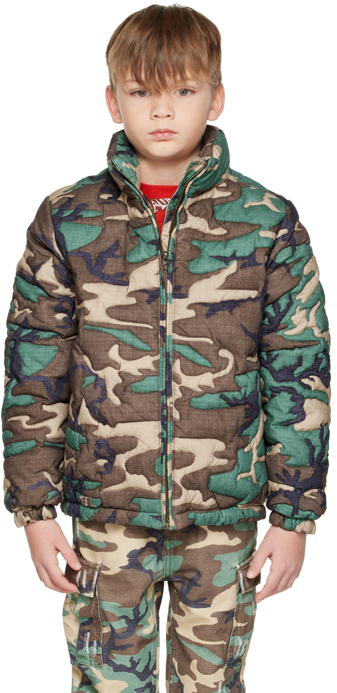 ERL Kids Green Camouflage Down Jacket ERL