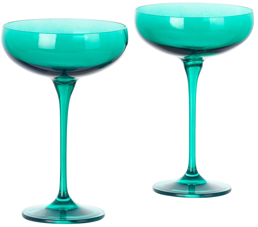 Estelle Colored Glass Green Champagne Coupe Set