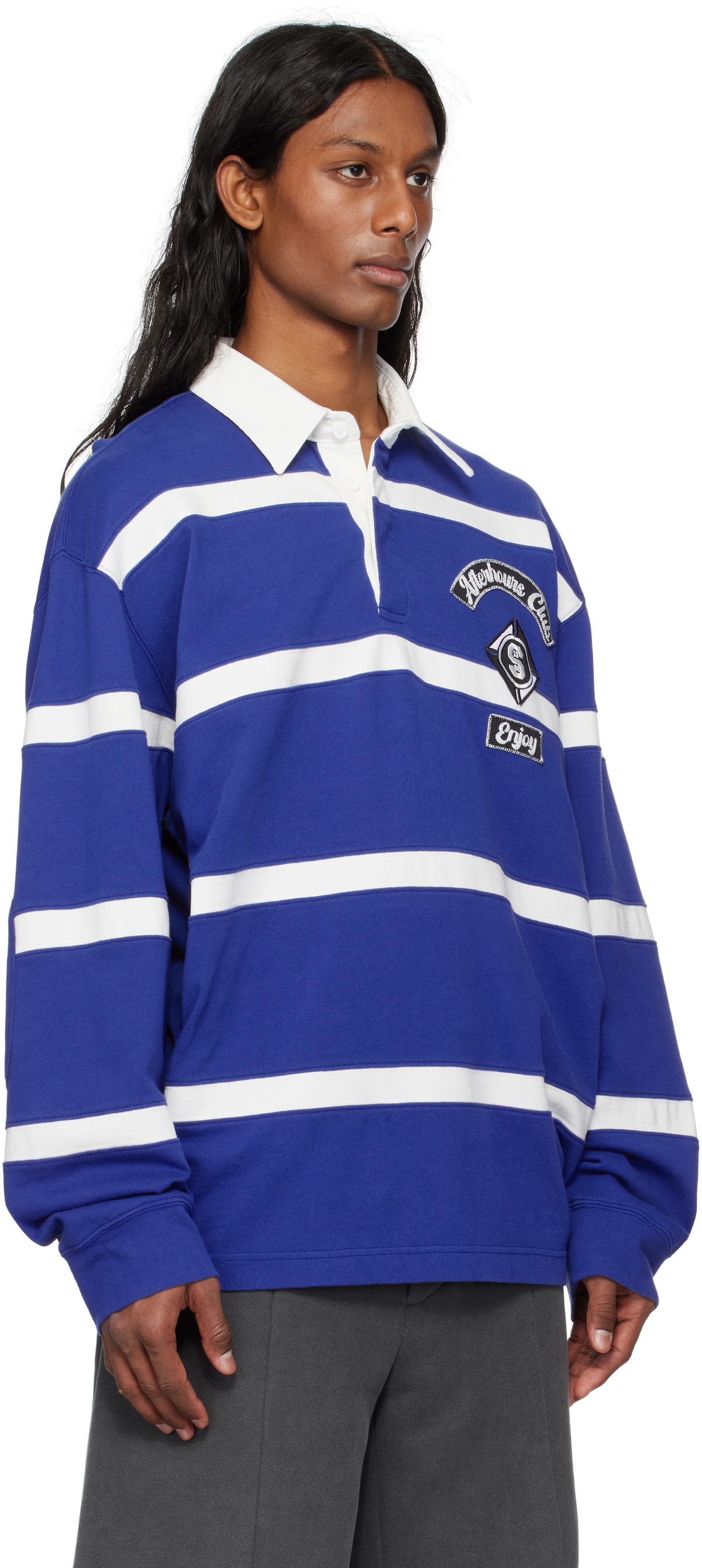 Solid Homme Navy & White Solid Applique Rugby Polo Solid Homme