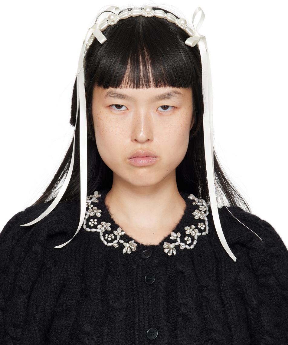 Simone Rocha Off-White Bow Ribbon Daisy Chain Headband Simone Rocha