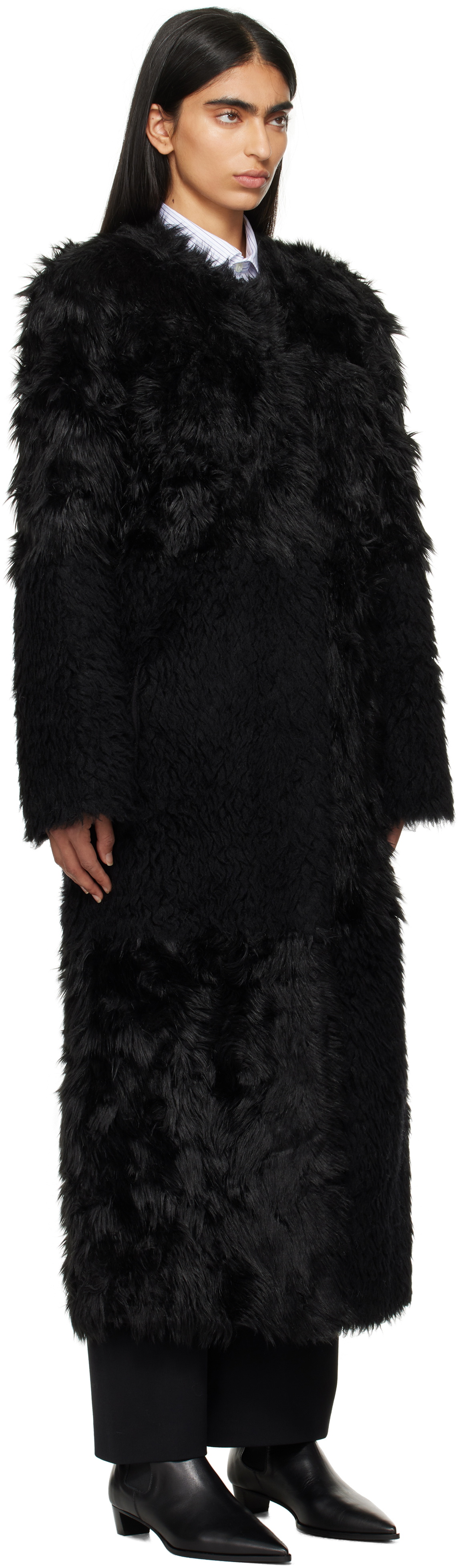 Stand Studio Black Hilma Faux-Fur Coat Stand Studio