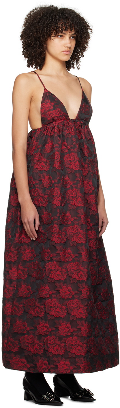 GANNI Black & Red Botanical Jacquard Maxi Dress GANNI