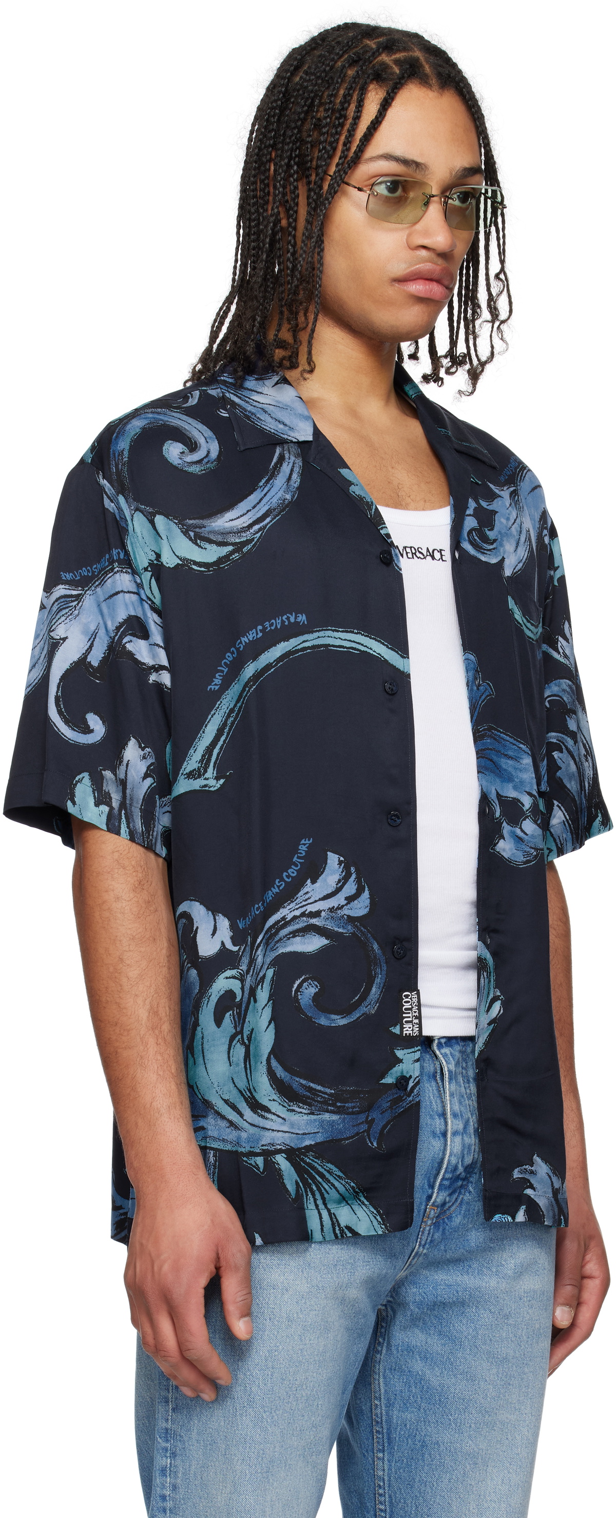 Versace Jeans Couture Blue Outline Barocco Shirt Versace