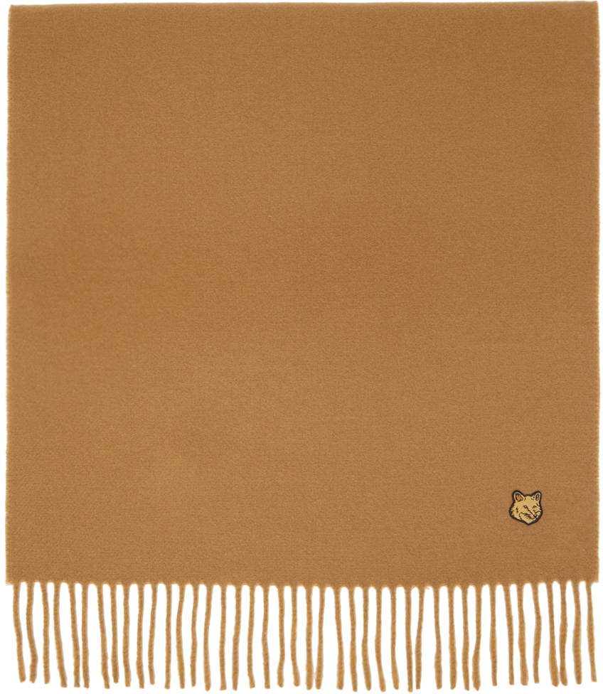 Maison Kitsuné Tan Fox Head Patch Scarf Maison Kitsune