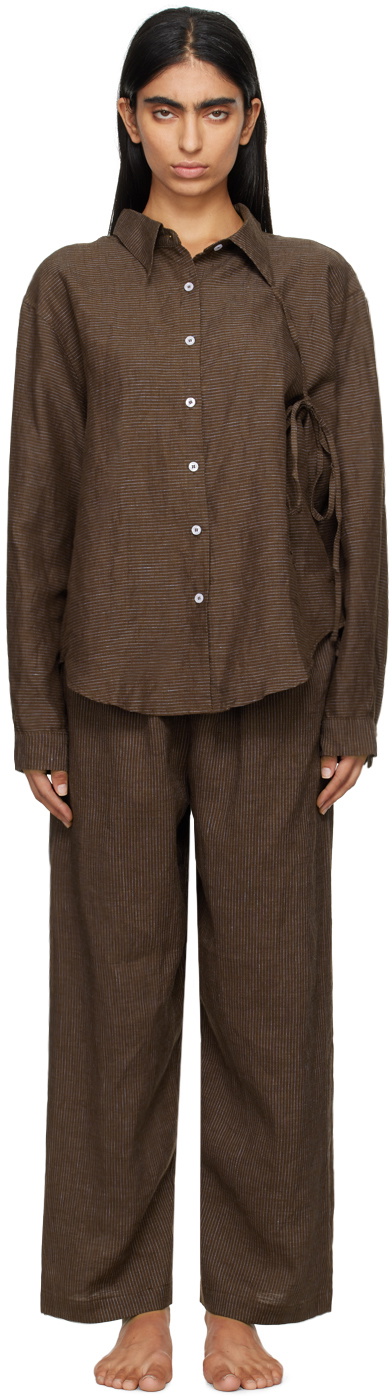 Deiji Studios Brown String Linen Pyjama Set Deiji Studios
