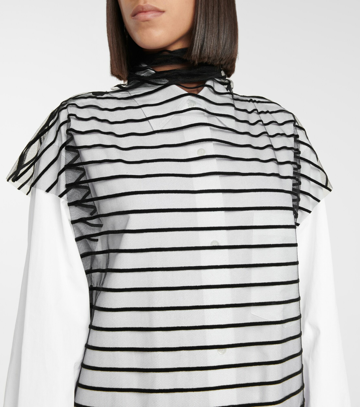 Dries Van Noten - Striped mesh tie-neck top Dries Van Noten