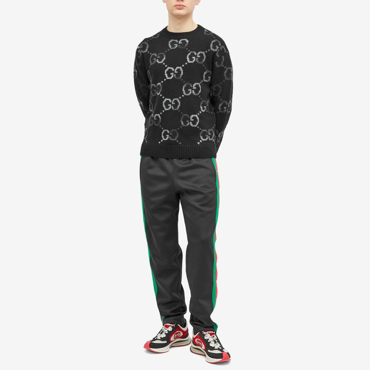 Gucci Men's Jumbo GG Jacquard Crew Neck Jumper in Black Gucci