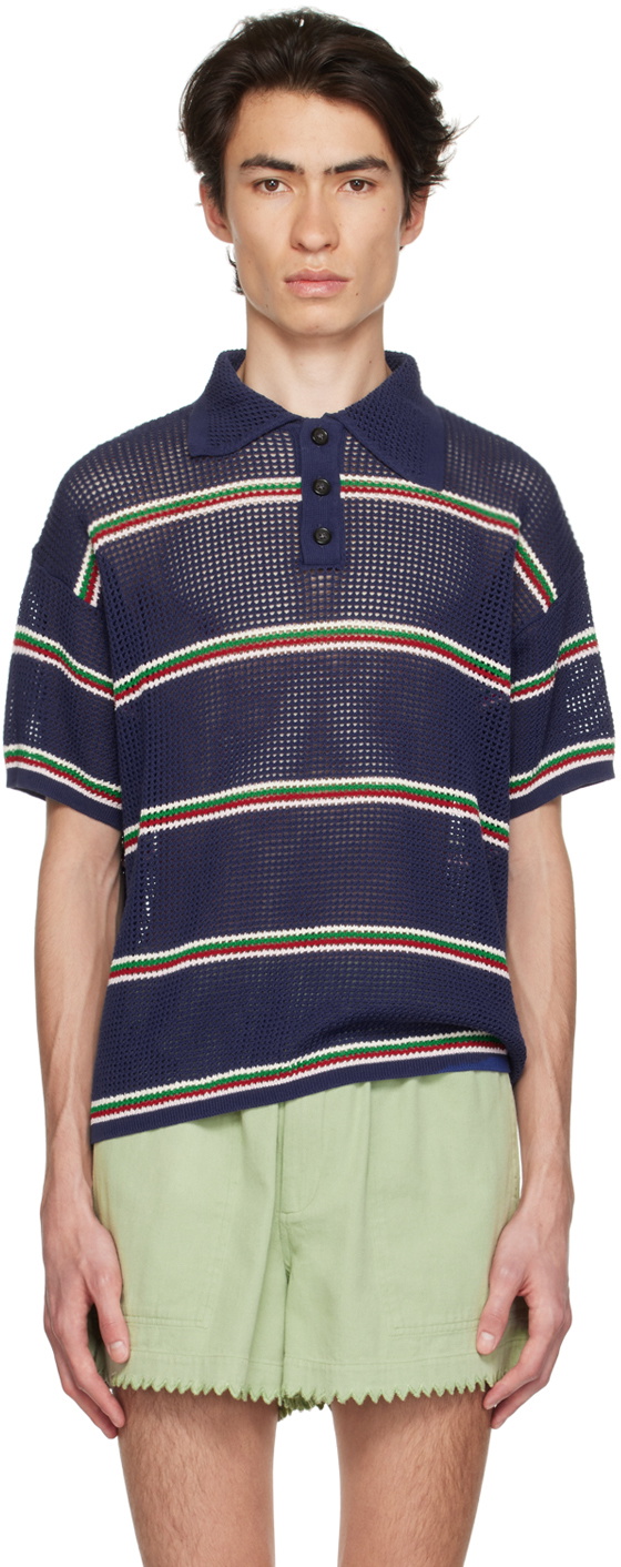 Bode Navy Lattice Polo Bode