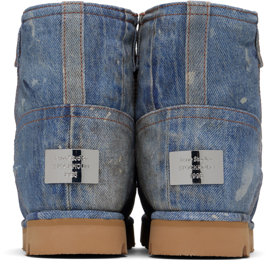 Acne Studios Blue Batter Low Print Denim Boots Acne Studios