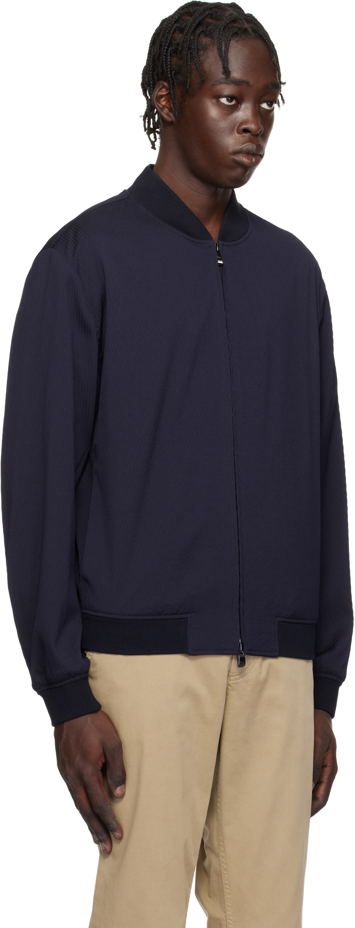 BOSS Navy Twill Bomber Jacket BOSS
