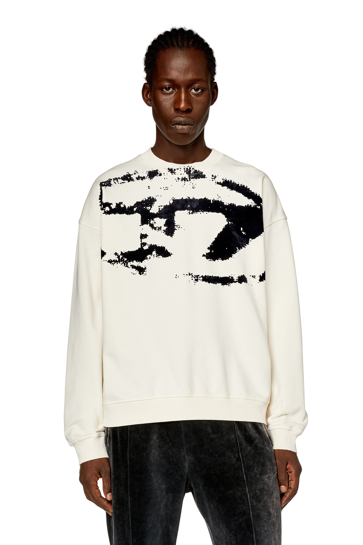 Diesel Sweatshirt with distressed flocked logo - Sweaters Mens in White ...