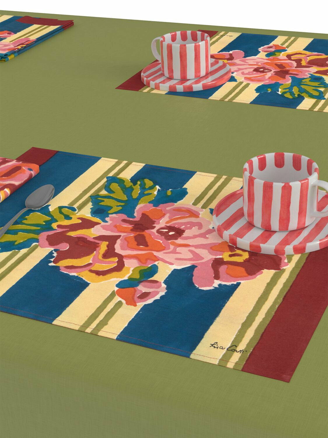 LISA CORTI Set Of 2 Queen Stripes Bouquet Placemats Lisa Corti