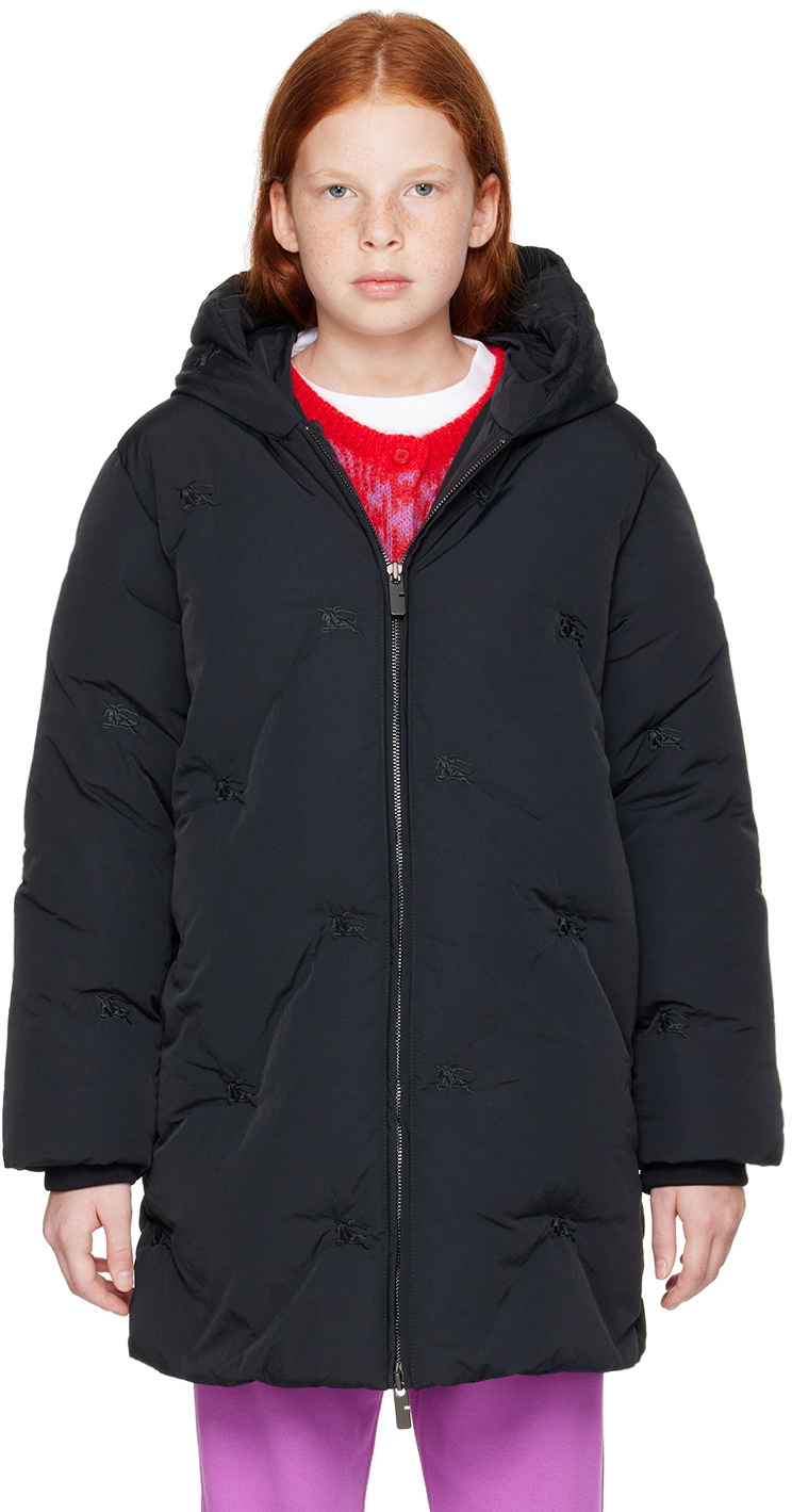 Burberry Kids Black Embroidered Logo Down Jacket Burberry