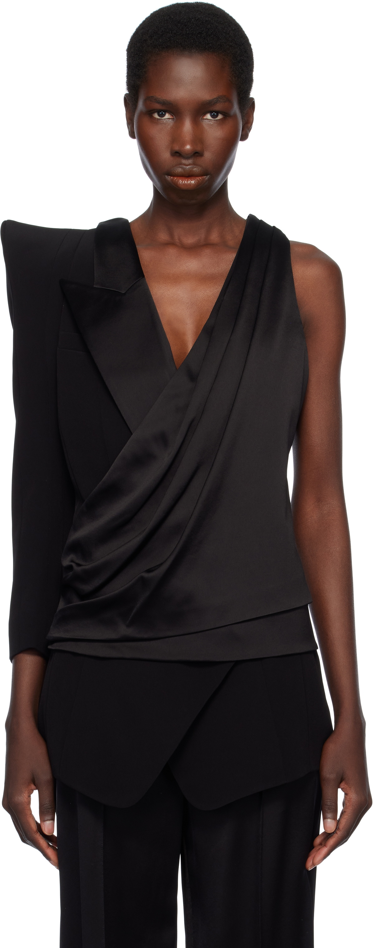 Balmain Black Asymmetric Structured Blouse Jacket Balmain
