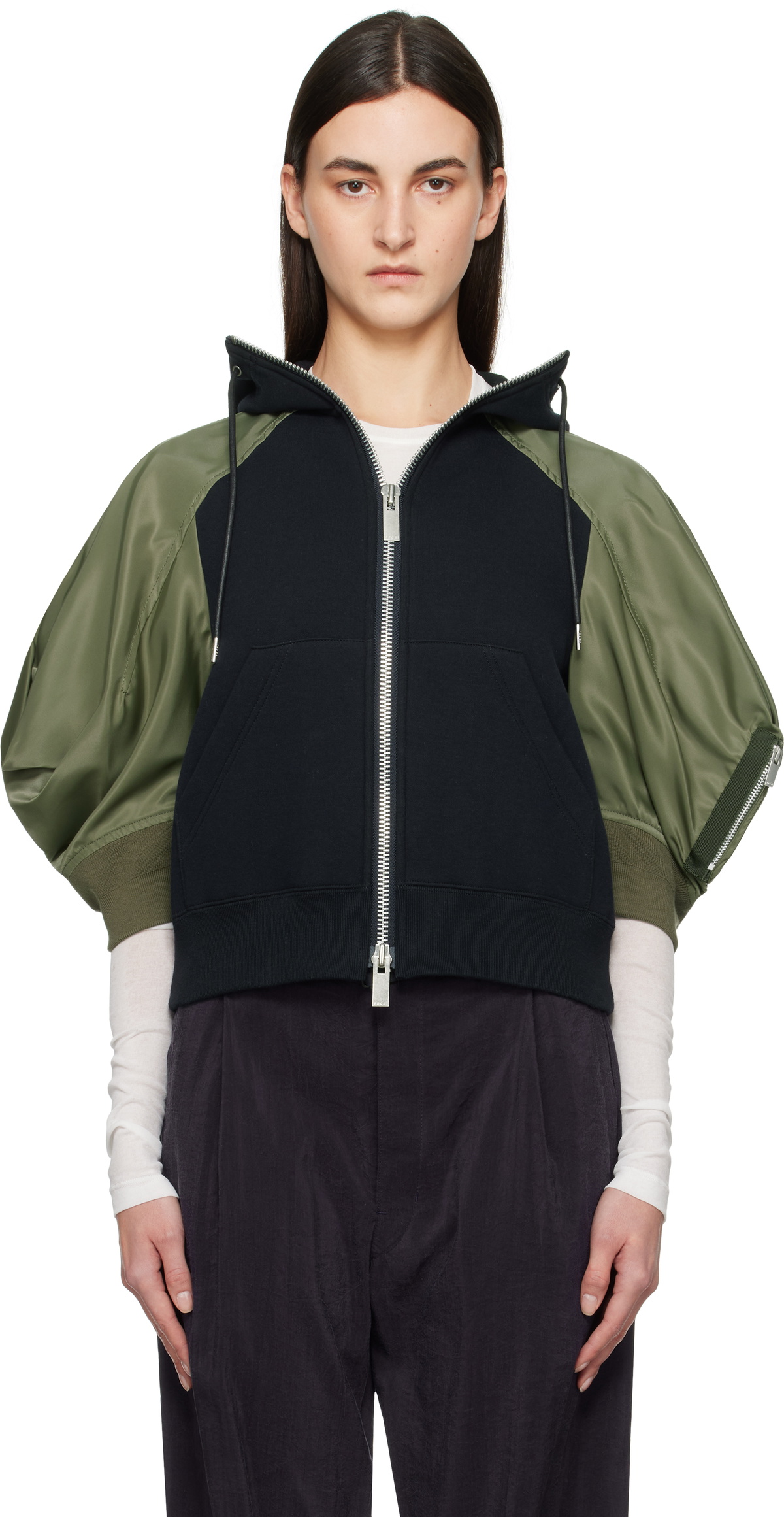 sacai Navy & Khaki Sponge Sweat x Nylon Twill Hoodie Sacai