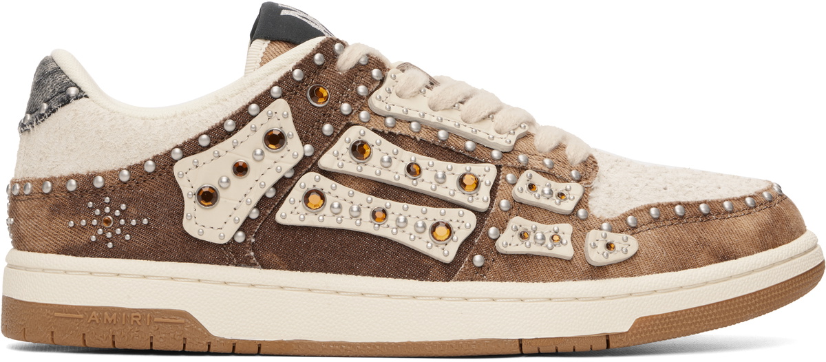 AMIRI Brown & Beige Stud Skel Top Low Sneakers Amiri