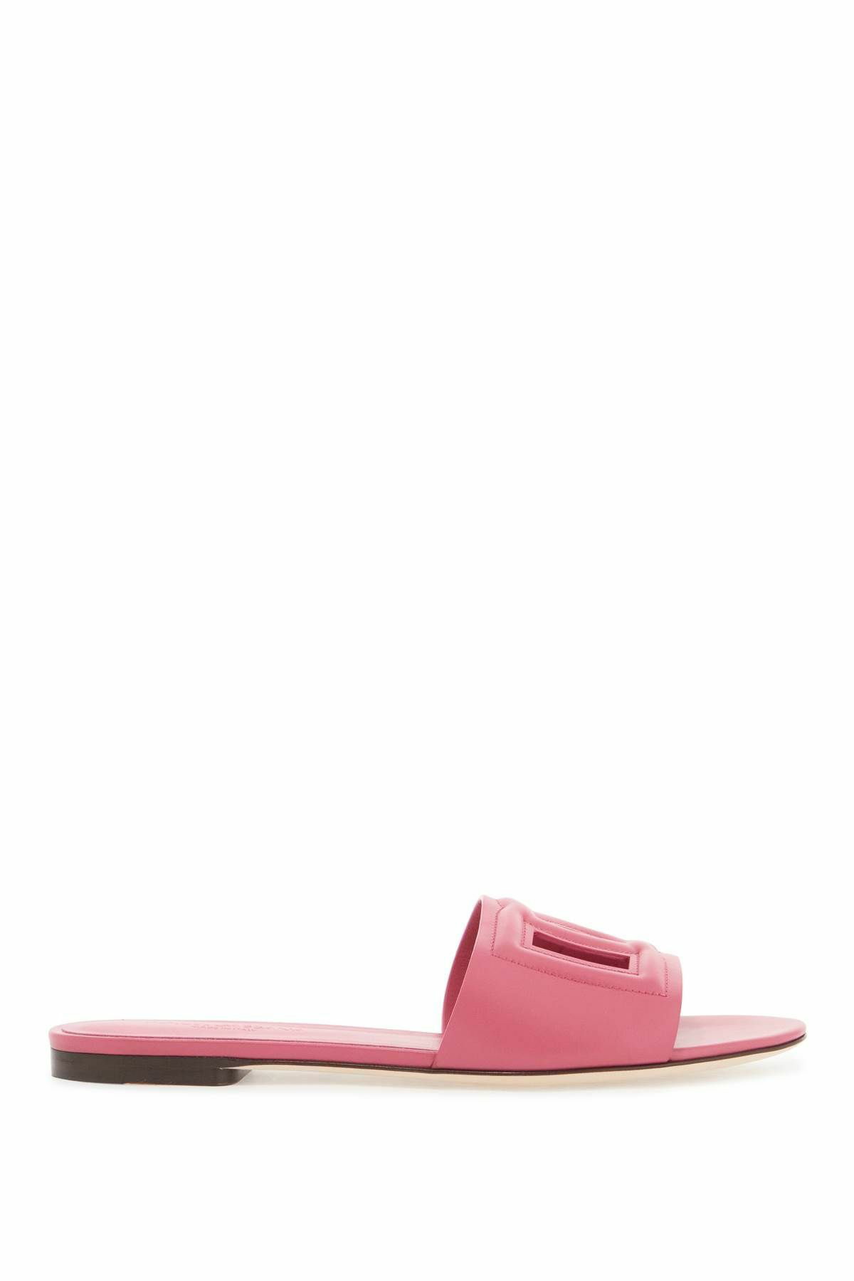 DOLCE & GABBANA leather slides with cut-out logo Pink Dolce & Gabbana