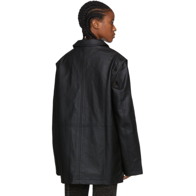Telfar Black Faux-Leather Detachable Arm Jacket Telfar