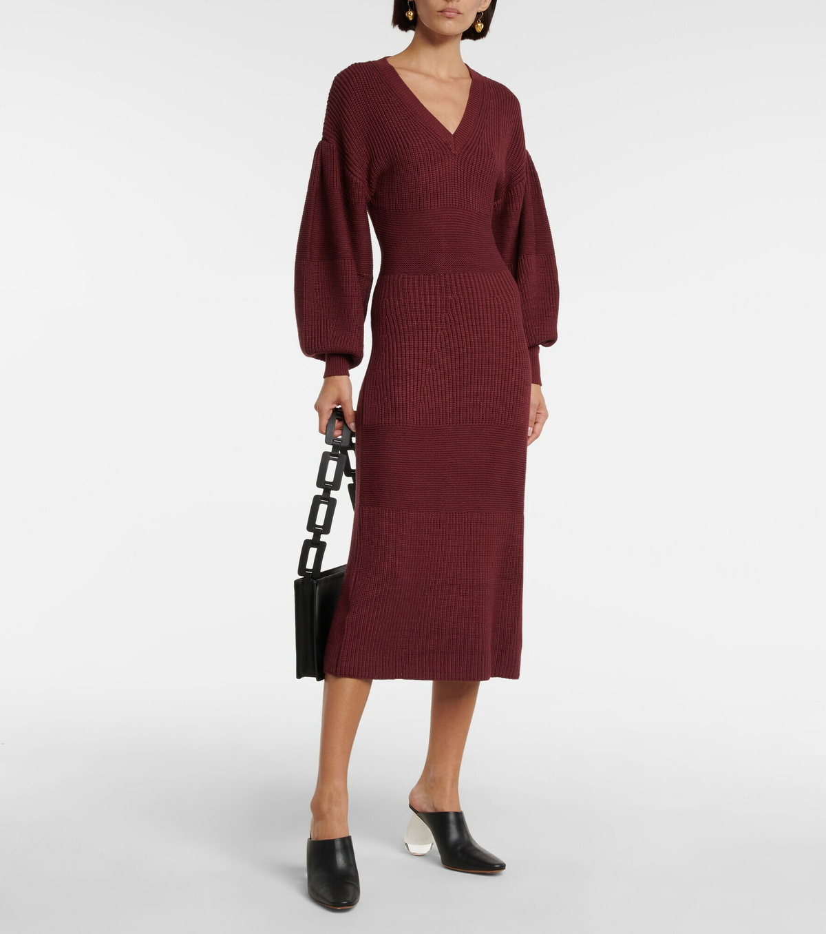 Staud - Balloon-sleeve ribbed-knit sweater dress Staud