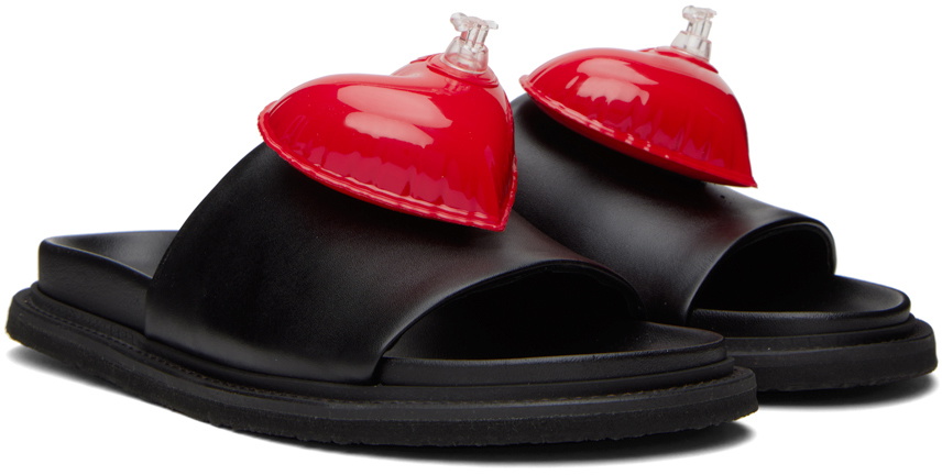 Moschino Black Inflatable Heart Slides Moschino