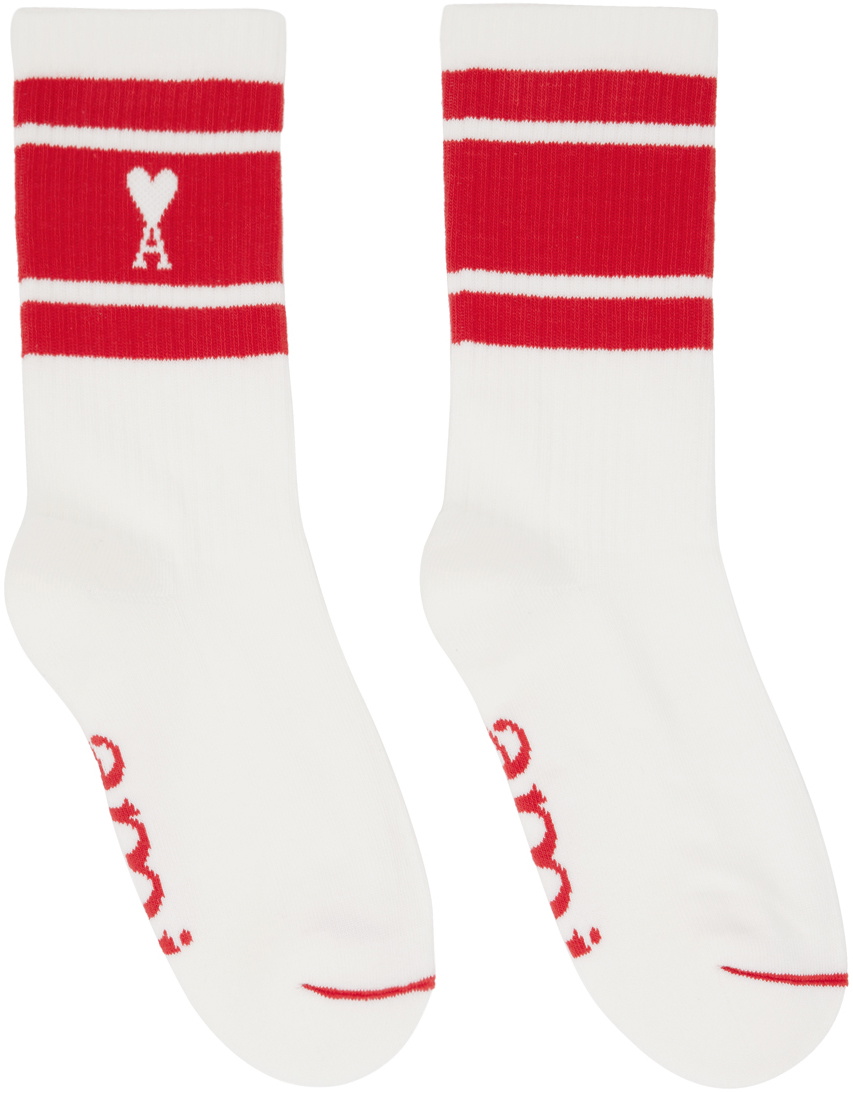 AMI Paris White & Red Ami de Cœur Socks AMI