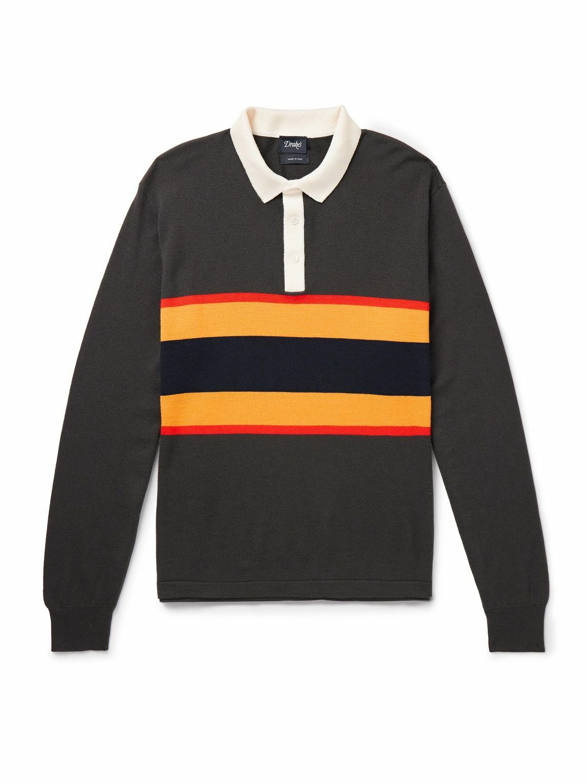 Drake's - Striped Merino Wool Polo Shirt - Gray Drake's
