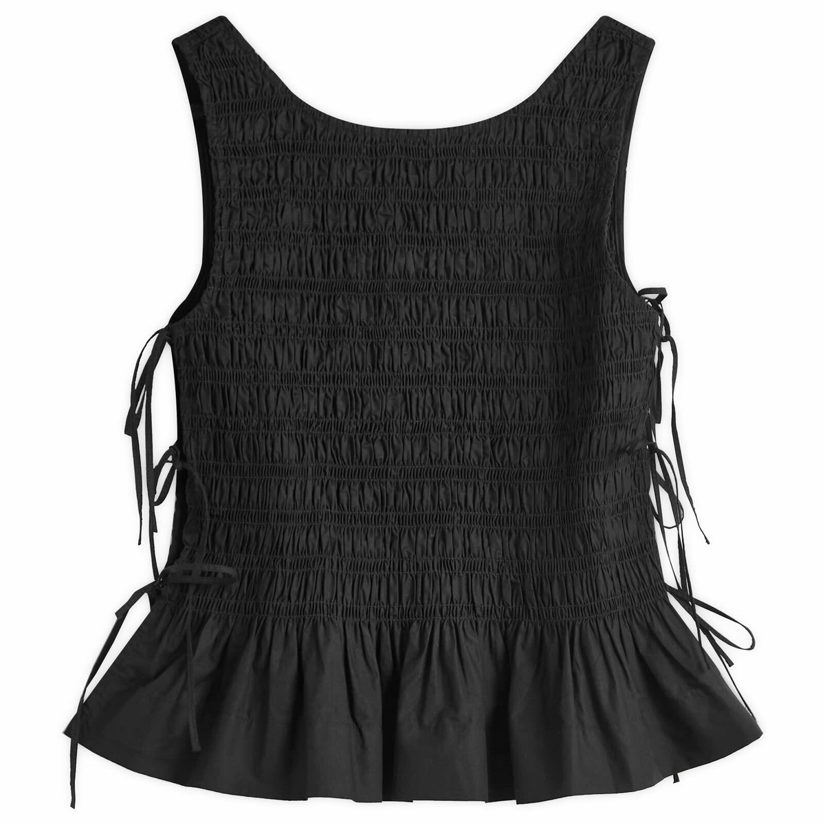 GANNI Women's Cotton Poplin Smock Tie String Top in Black GANNI