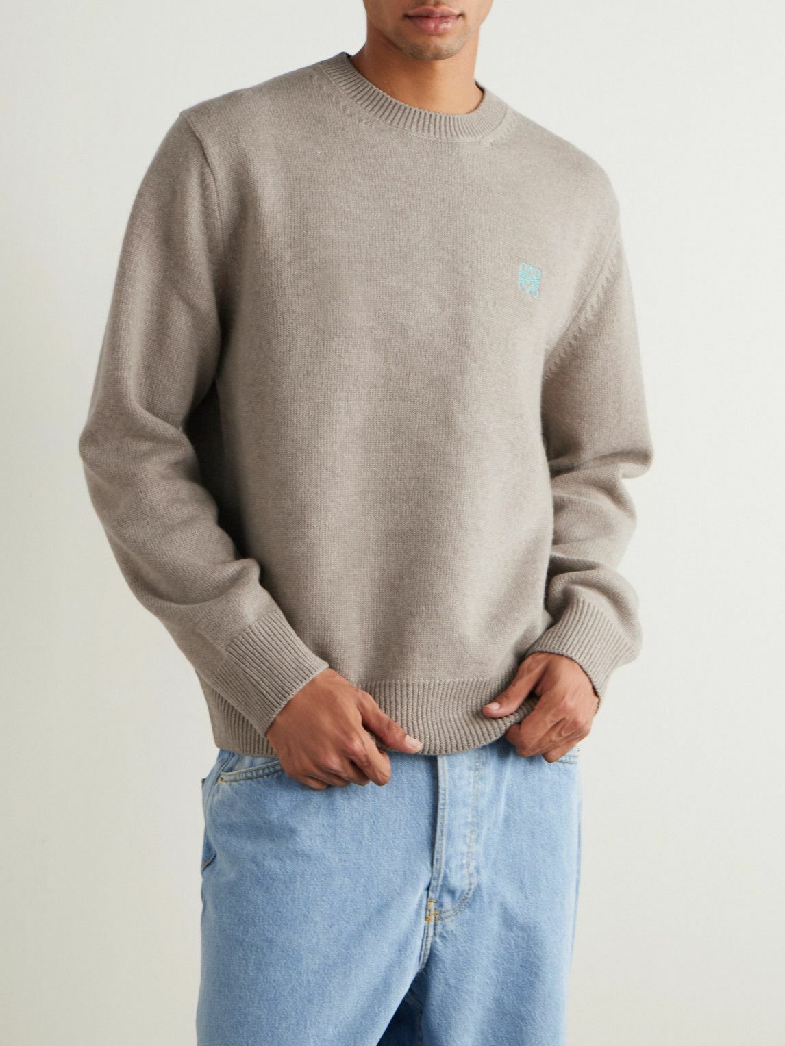 LOEWE - Anagram Logo-Embroidered Wool Sweater - Gray Loewe