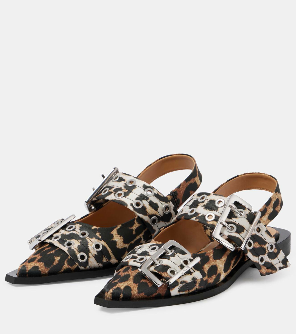 Ganni Leopard-print satin slingback flats GANNI