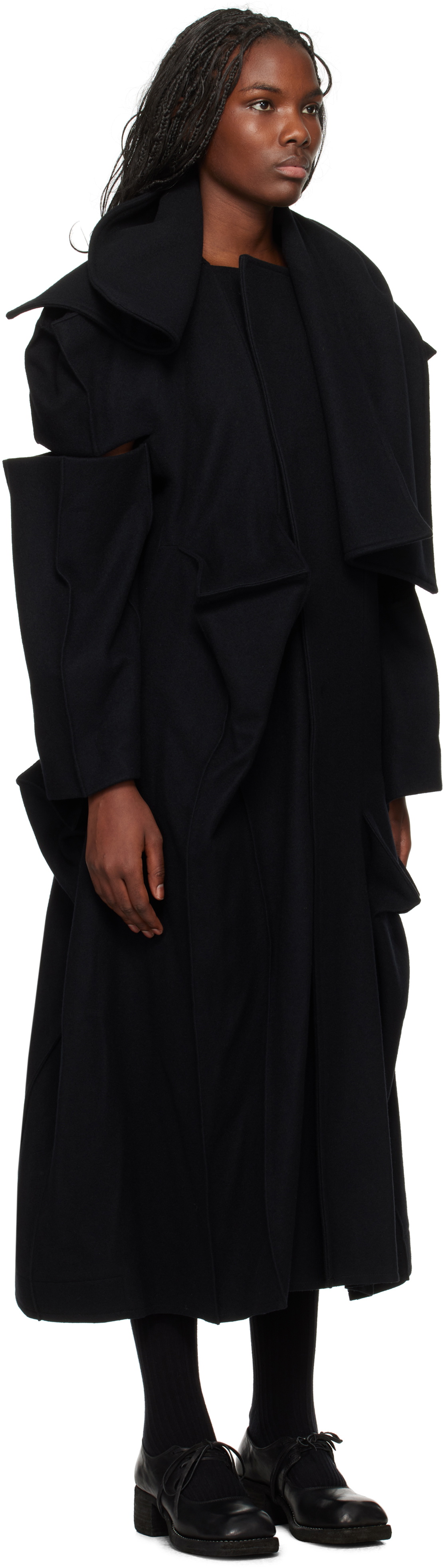 YOHJI YAMAMOTO Black Box Detail Stole Collar Coat Yohji Yamamoto