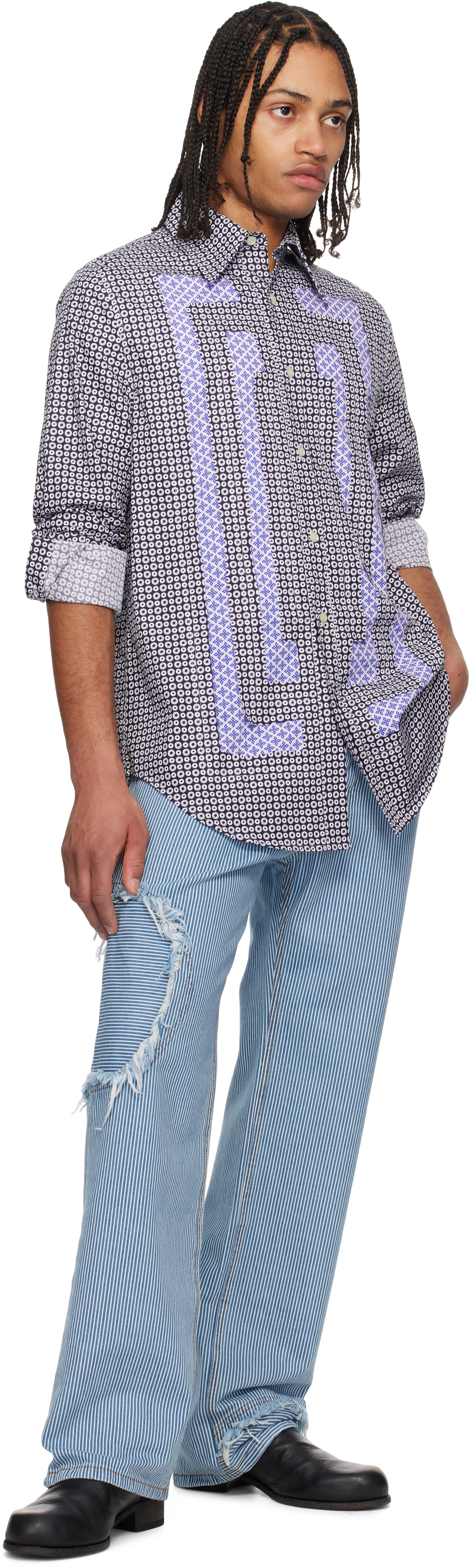 Edward Cuming Blue & White Denim Circle Window Jeans Edward Cuming