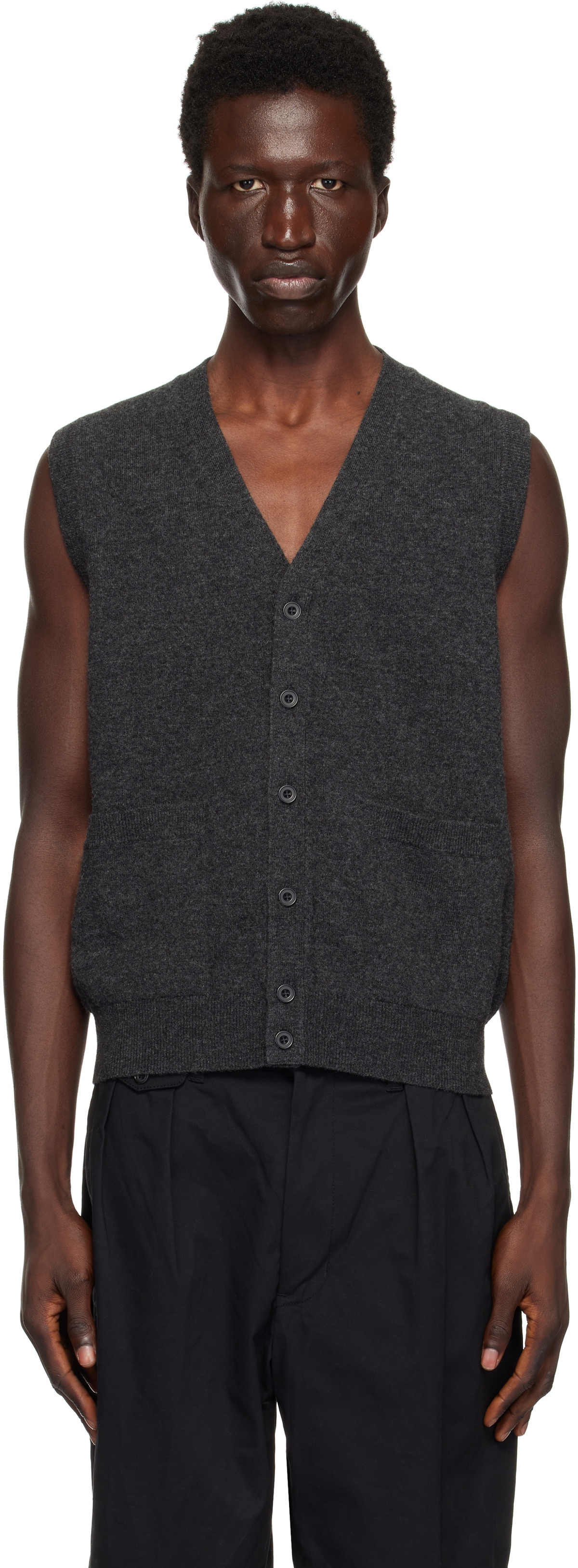 BEAMS PLUS Gray Button Knit Solid Vest Beams Plus