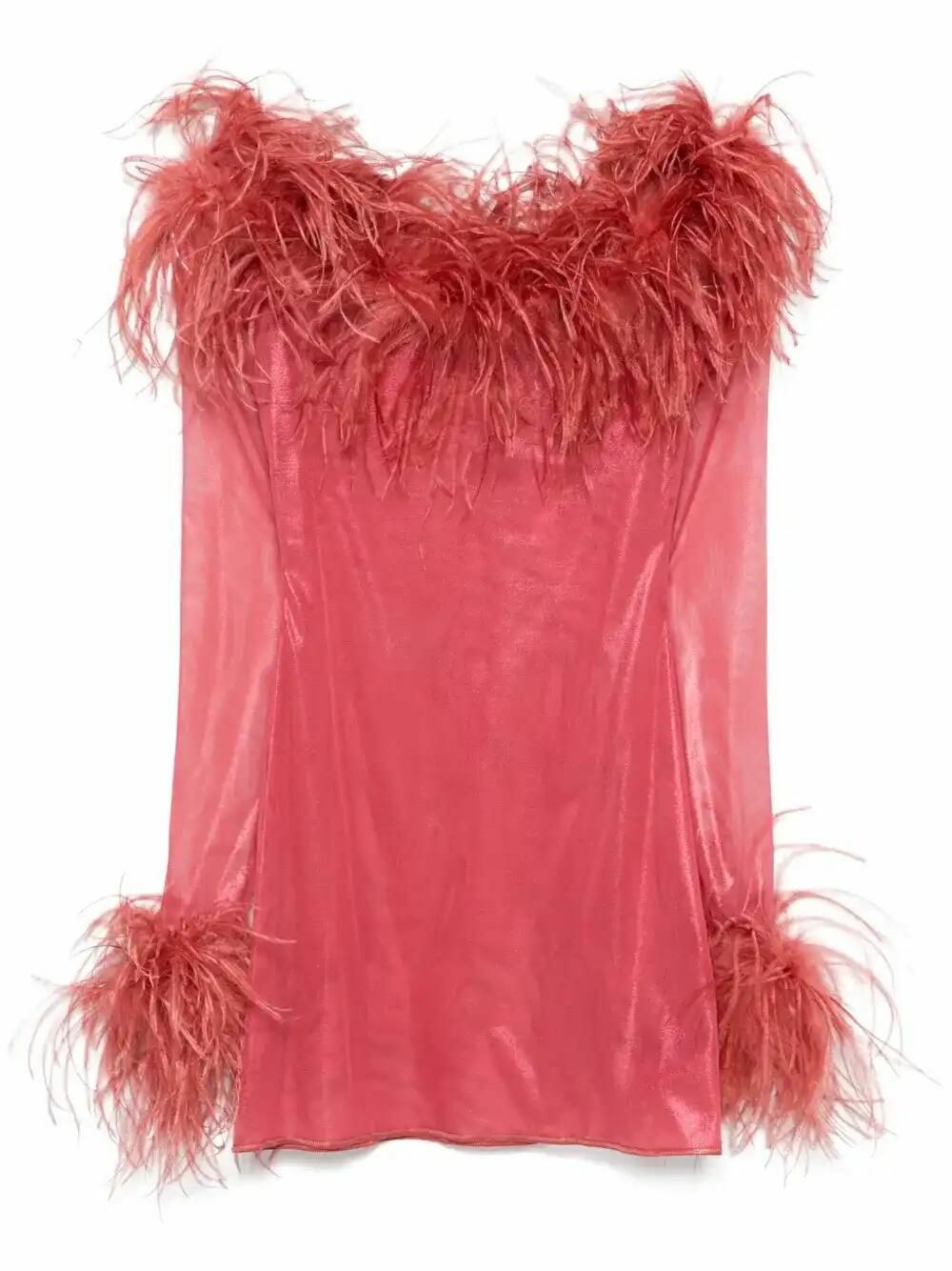 Oséree Feather-Trim Mini Dress Oseree
