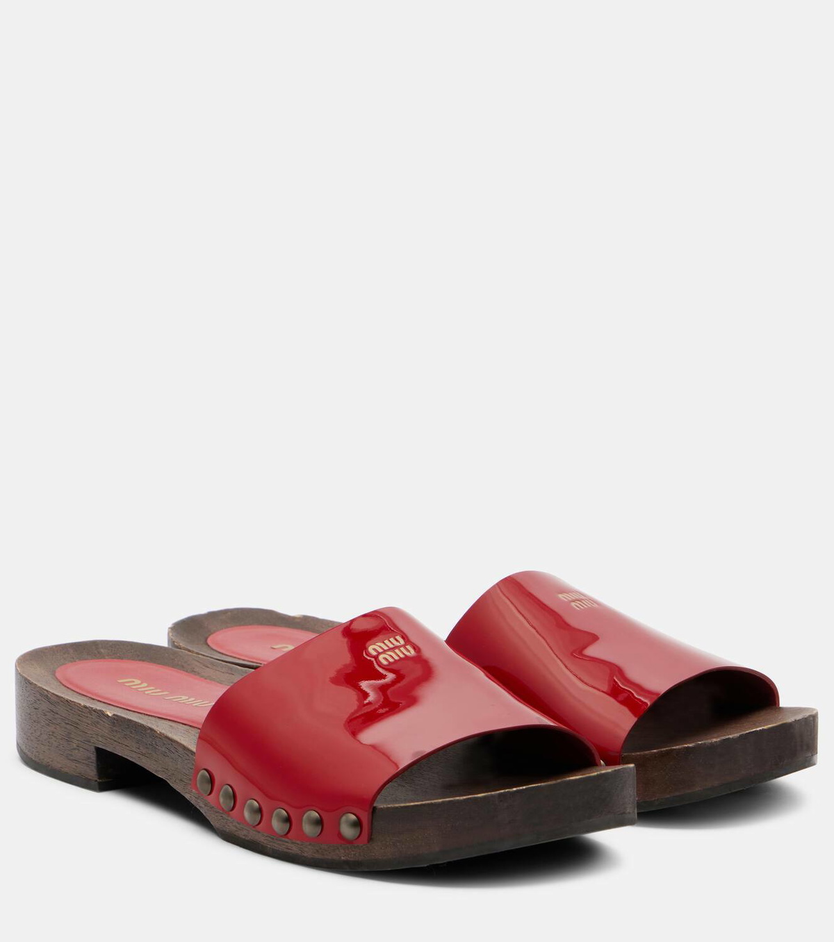 Miu Miu Logo patent leather clogs Miu Miu