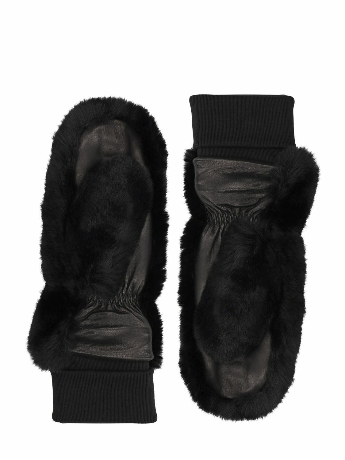 MOOSE KNUCKLES - Cheever Leather & Faux Fur Mittens Moose Knuckles