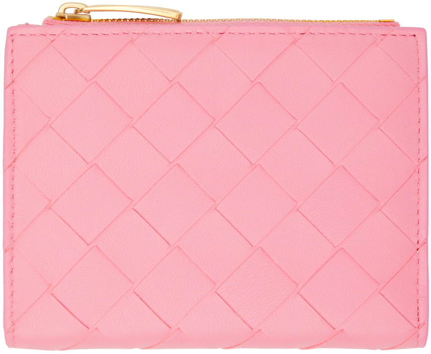Bottega Veneta Pink Small Intrecciato Bi-Fold Zip Wallet Bottega Veneta
