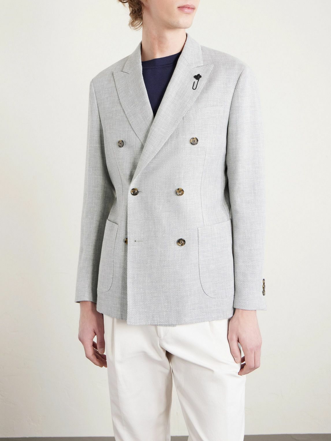 Lardini - Roma Slim-Fit Embellished Double-Breasted Wool and Linen ...